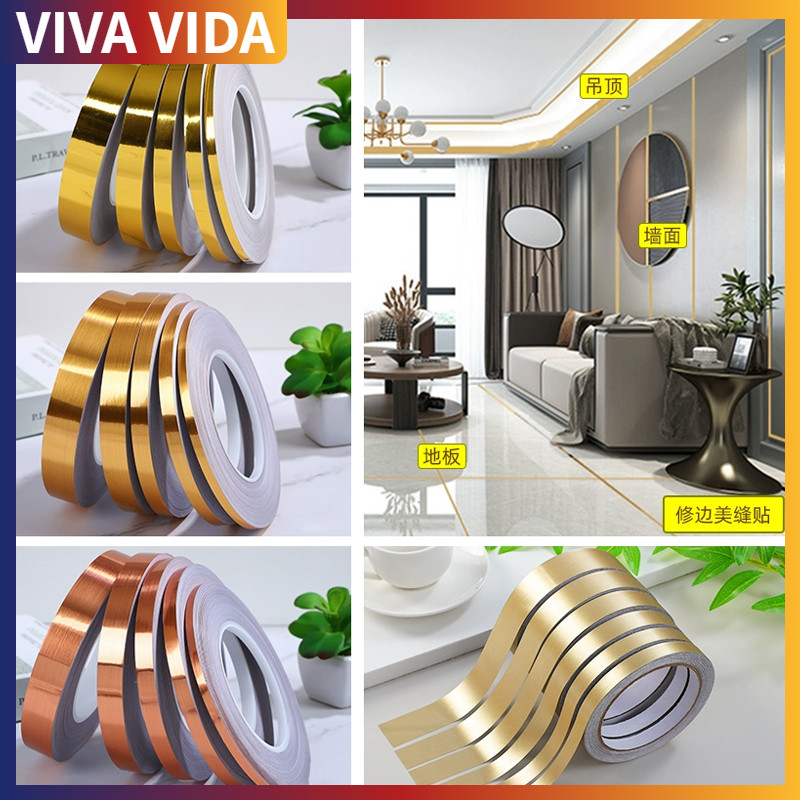 Jual Stiker Ubin Keramik Jahitan Emas /50M/Roll DIY Wardrobe Decorative ...