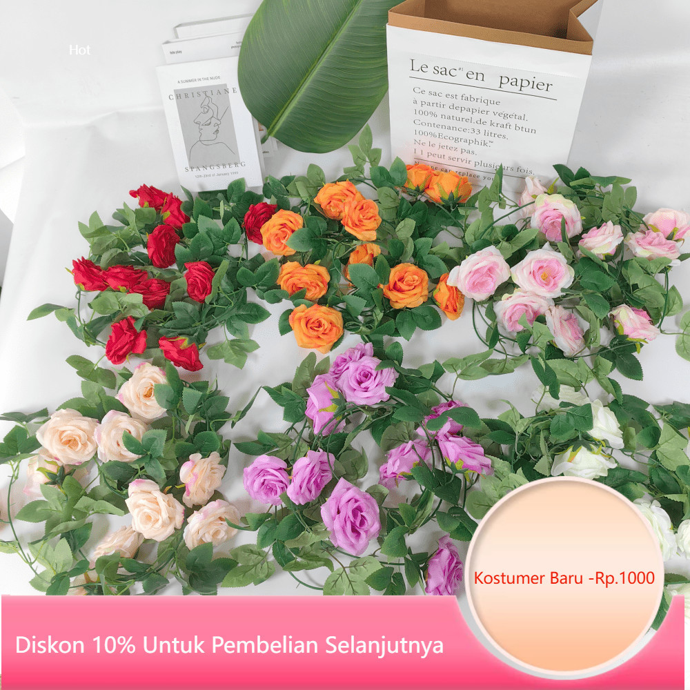 Jual Bunga Buatan Mawar Bunga Palsu Tanaman Rambat dengan Daun Hijau ...