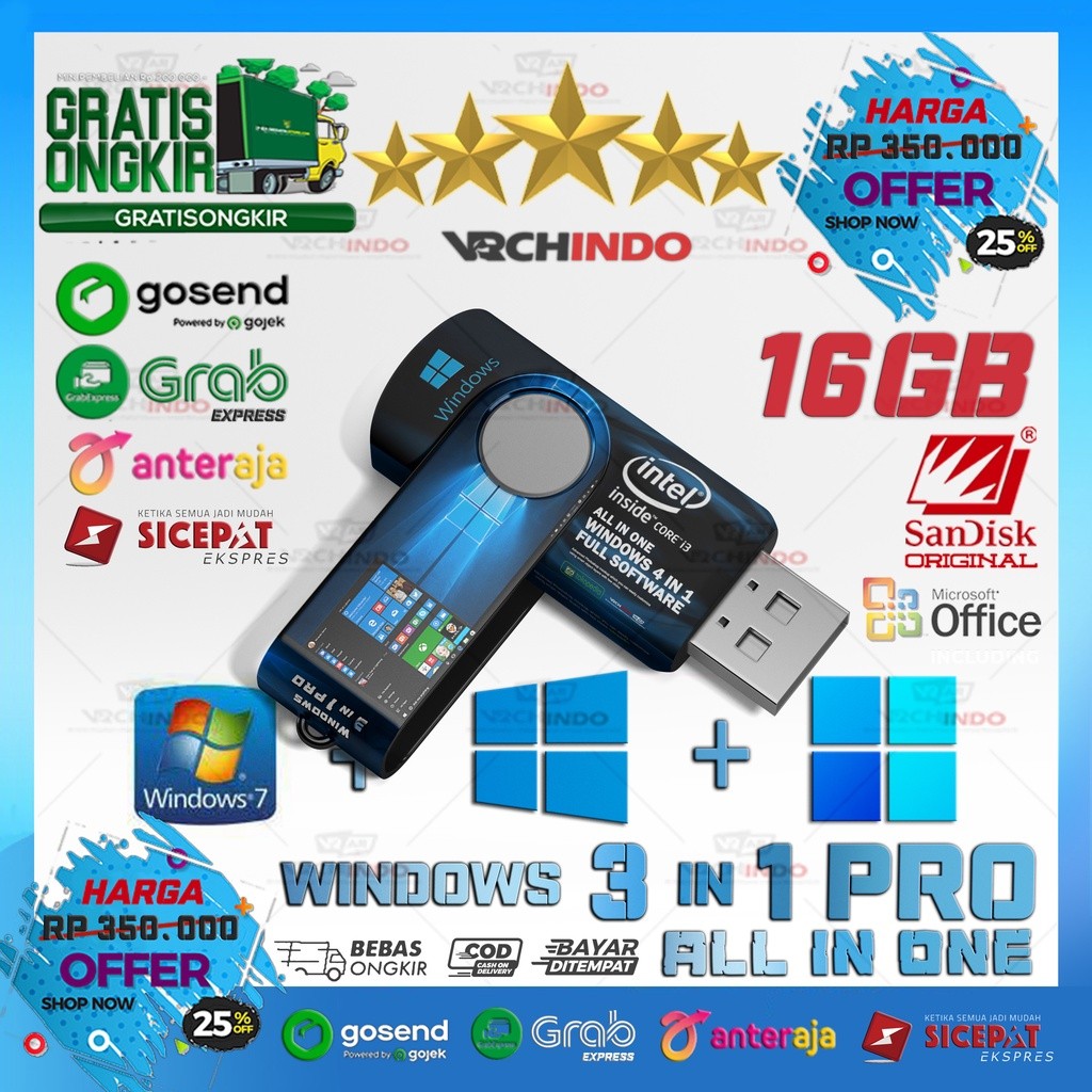 Jual Flashdisk USB Installer Multi OS (3 in 1 Boot) untuk Instalasi Sistem Operasi PC Komputer ...