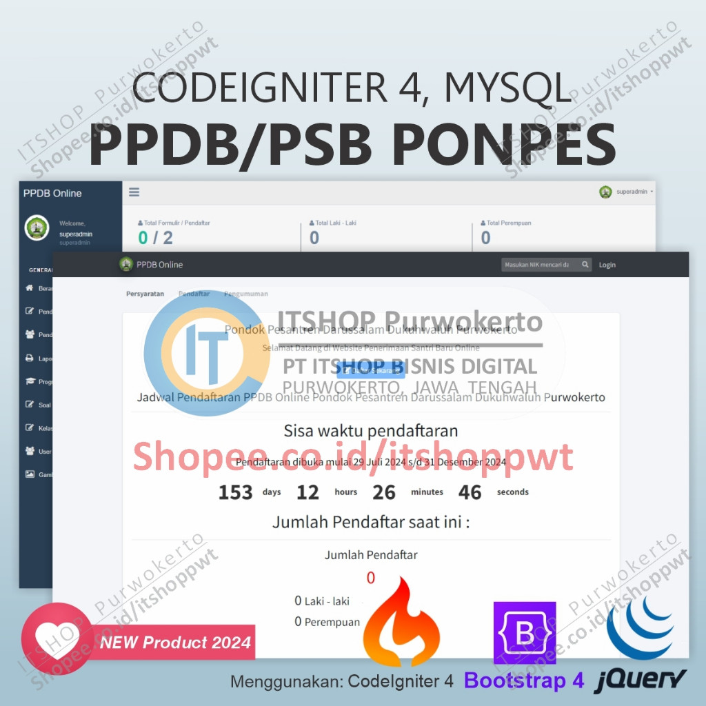Jual Source Code Aplikasi Web PPDB PSB Pondok Pesantren PonPes menggunakan Codeigniter 4 MySQL ...