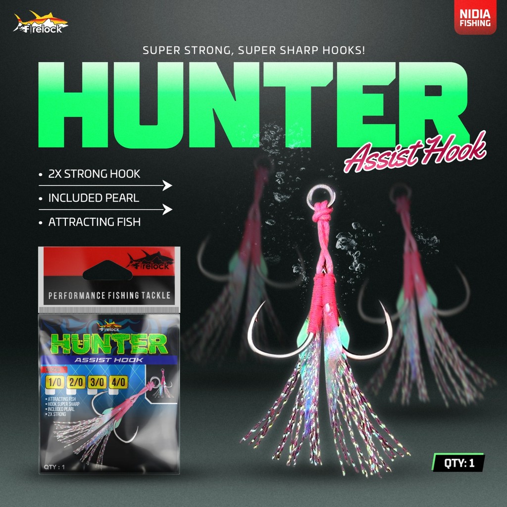 Jual Assist Hook Double Firelock HUNTER Jigging Hook untuk Metal Jig ...