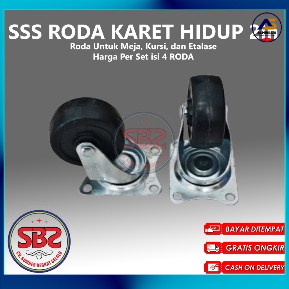 Jual Roda Karet Hitam Hidup SSS Caster 1 Set isi 4 pcs Karet Hidup ...
