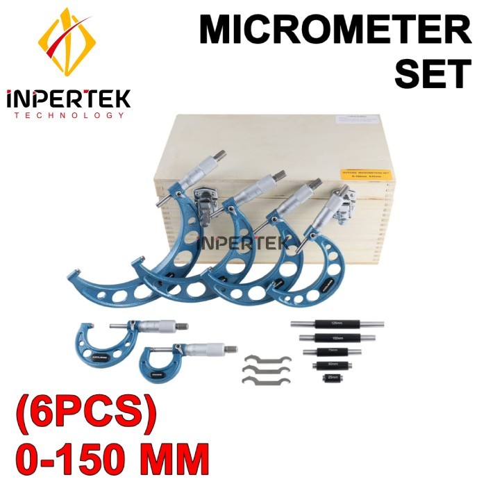 Jual Micrometer Set 0-150 mm Micro Meter 6 pcs Manual Alat Ukur Outside ...