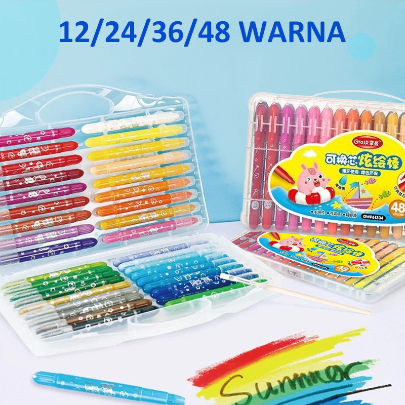 Jual COD Grasp Crayon Set 48 Warna Silky Crayon Water Soluble Crayons ...