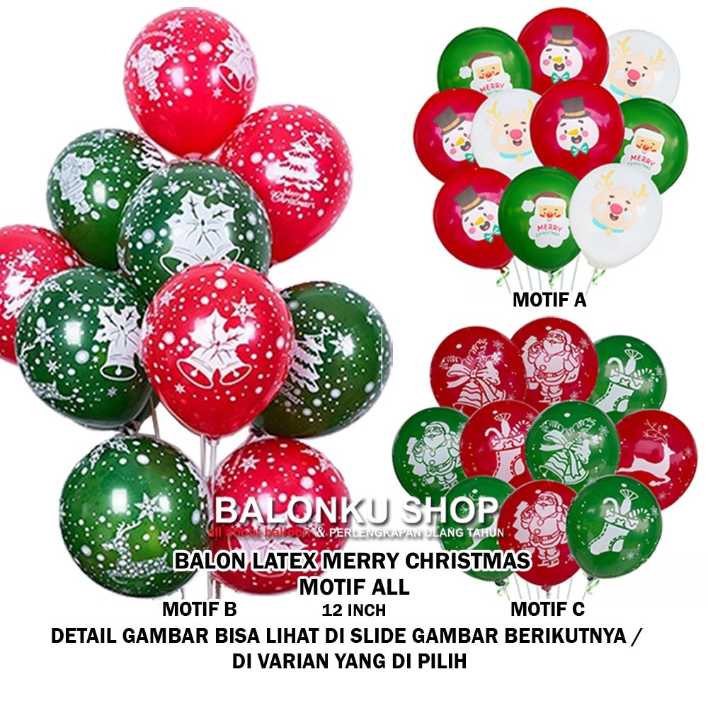 Jual LC Balon Latex Natal 12 inch / Balon Latex Merry Christmas / Balon ...