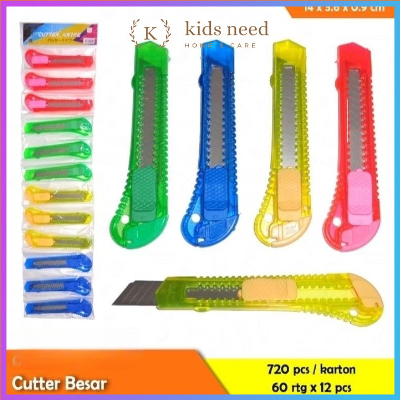 Jual (12pcs) Cuter Besar Sedang Stainless / Art Knife Cutter Bening ...