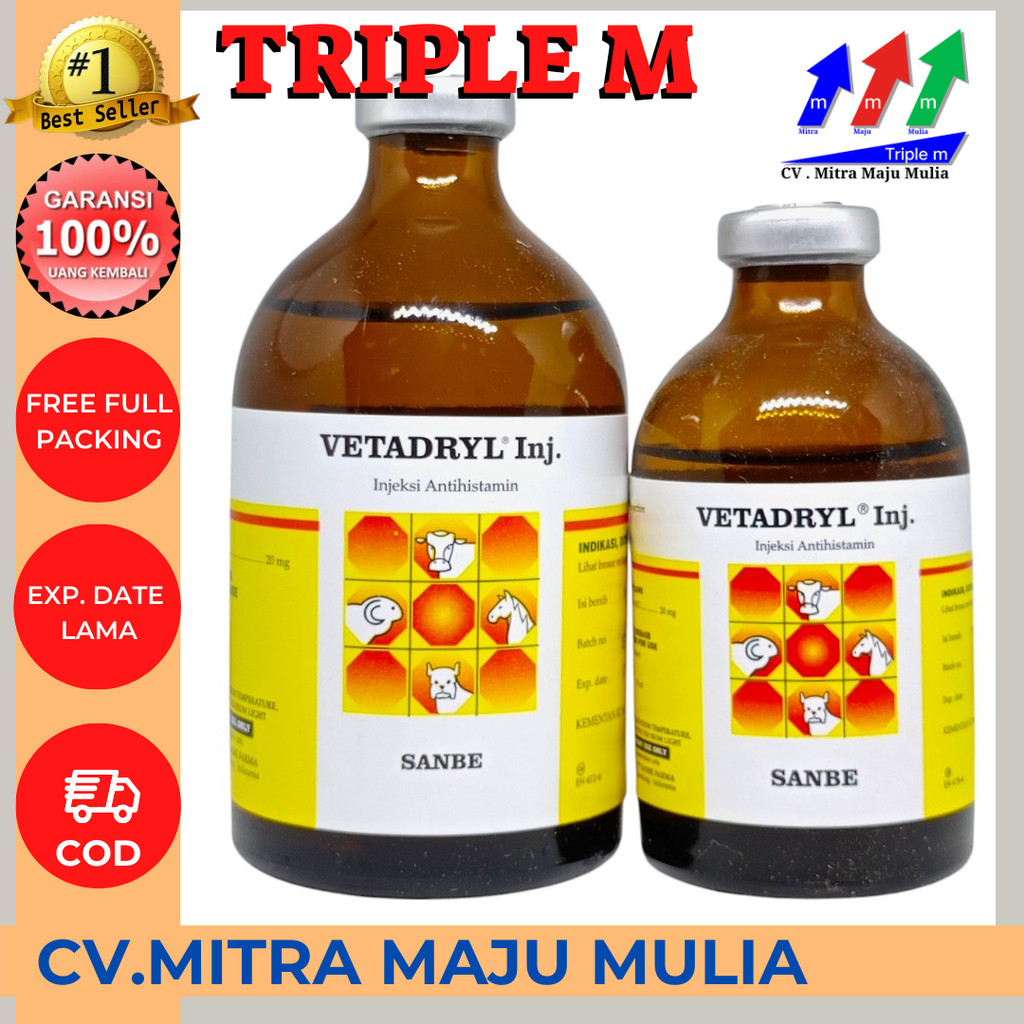 Jual Vetadryl Injeksi 50 ml dan 100 ml Antihistamin Hewan Sapi Kuda dll ...