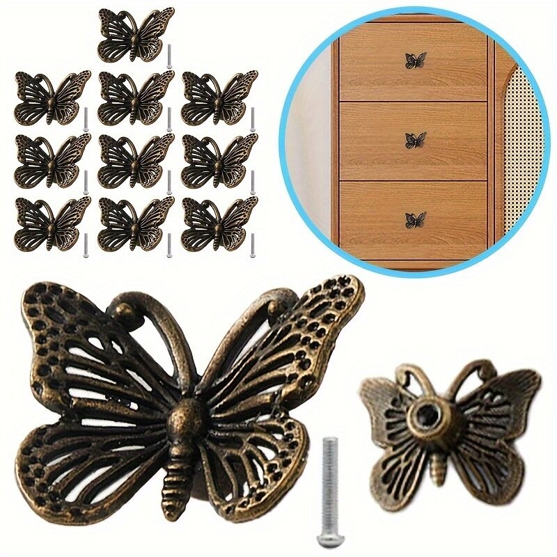 Jual Butterfly Dresser Knobs Copper Color Drawer Knobs Retro Style Butterflies Handles for ...