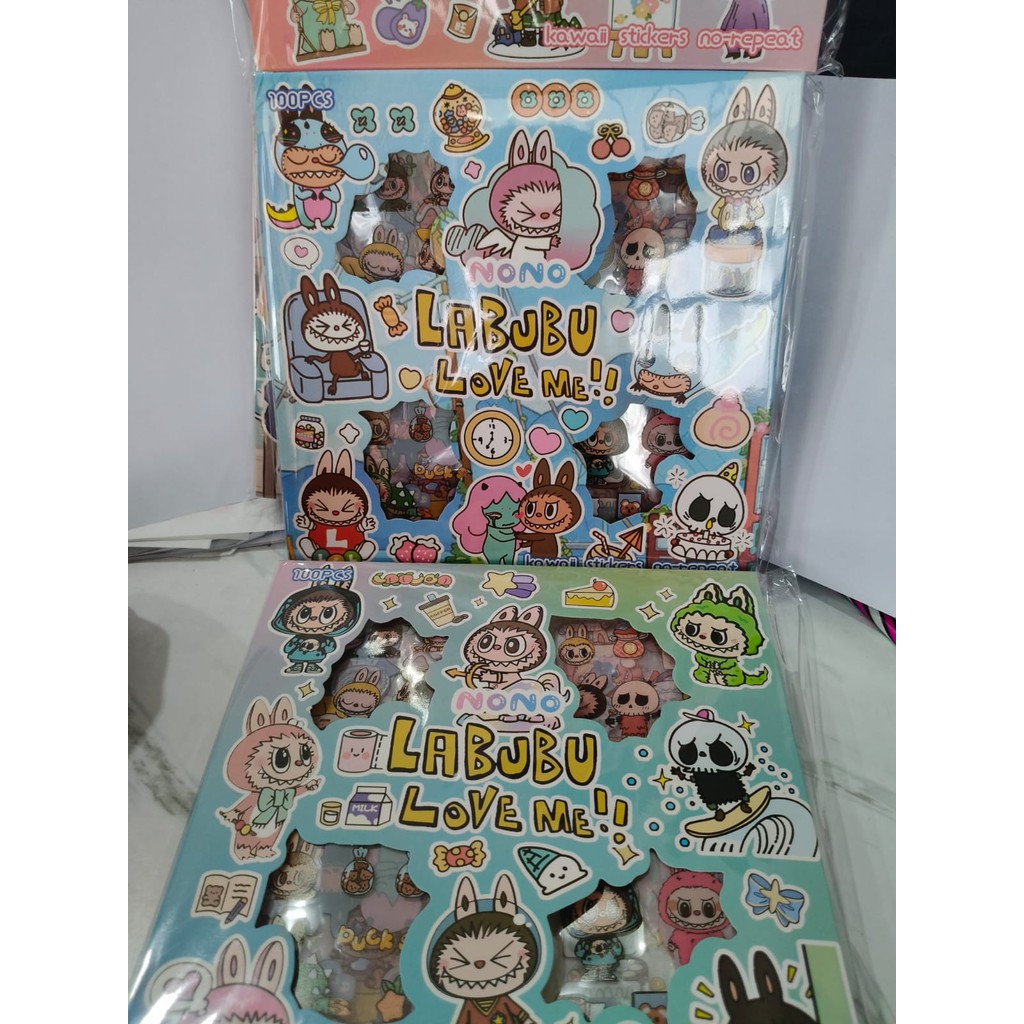Jual AM STICKER LABUBU VIRAL ISI 100 LEMBAR / BOX WATERPROOF PET STIKER ...