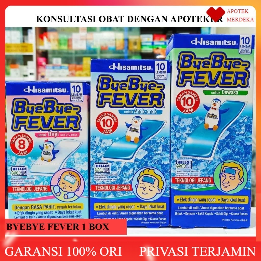 Jual ByeBye Fever 1 Box isi 10 Lembar Kompres Demam Bye Bye Fever Untuk ...