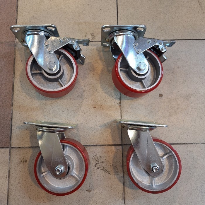 Jual Roda Troli Pu Merah Heavy Duty 5 Inch 1Set ( 2Rem 2Hidup ...
