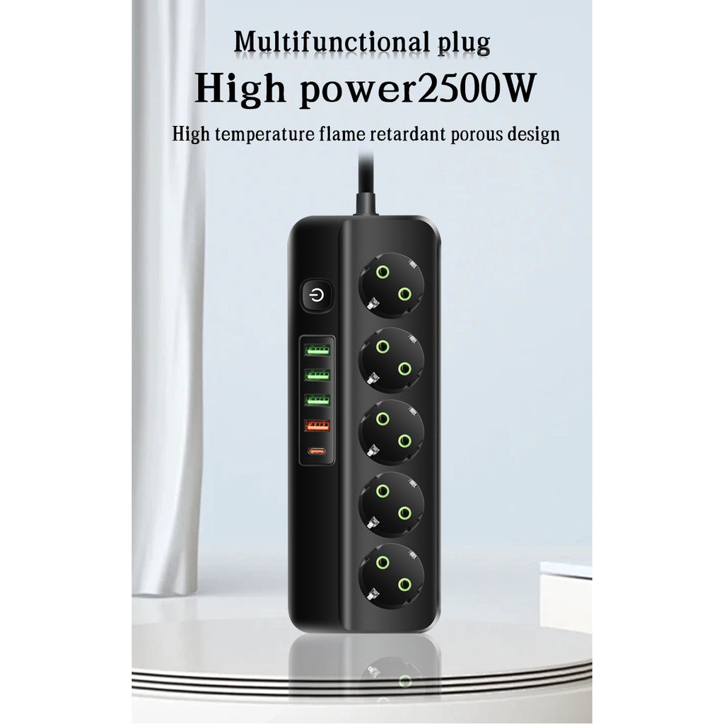 Jual QIAOLIAN Stop Kontak 5 Lubang USB Type C EU Plug 10A 110-250V 2500W - QL-1093U | Shopee ...