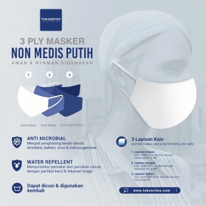 Jual Toko Sritex Masker Kain Non-Medis 3 ply Putih - 1 pcs | Shopee ...