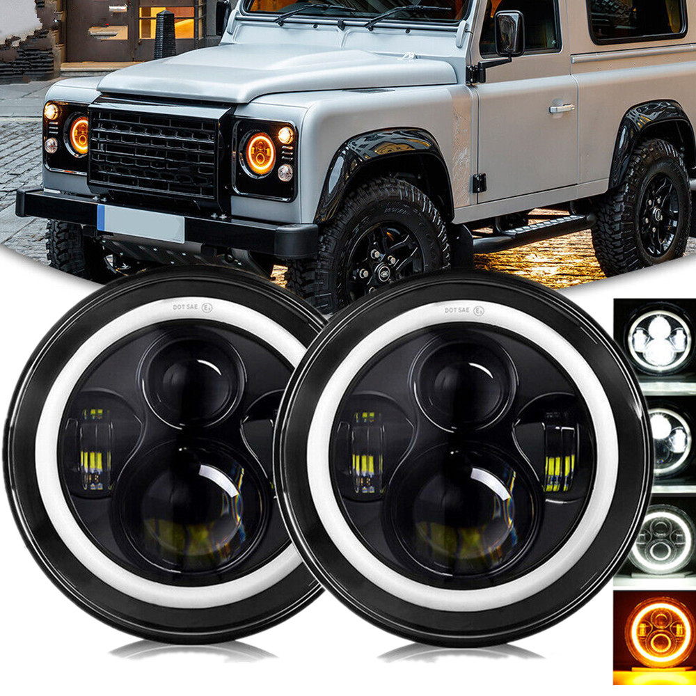 Jual 2pc Car 7" Headlights For Land Rover Defender 90 110 Round LED ...