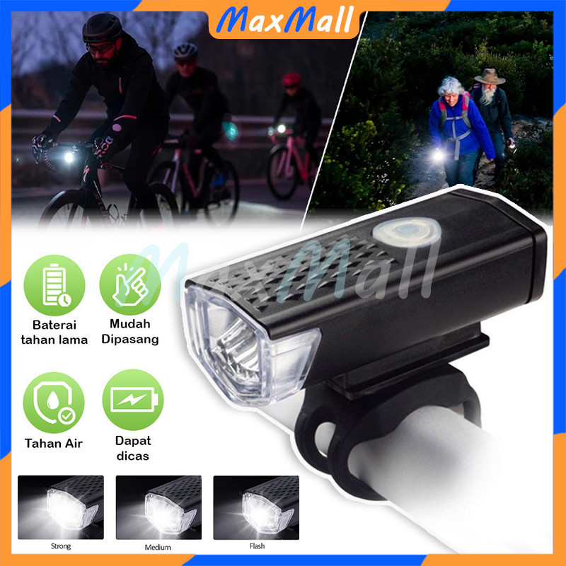 Jual Lampu Sepeda Anti Air Waterproof USB Rechargeable 300LM Anti Air ...