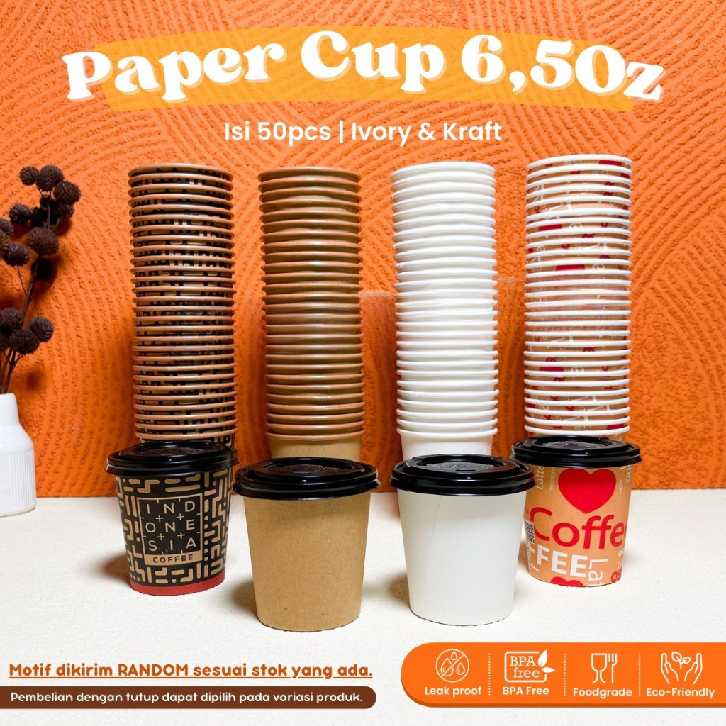 Jual [ISI 50PCS] Paper Cup 6,5 Oz (190ml) Tahan Panas / Gelas Kertas Kopi Teh Food Grade ...