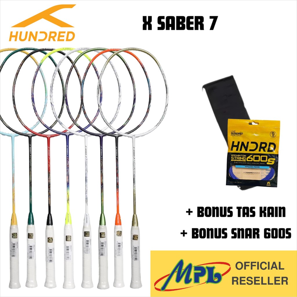 Jual RACKET BADMINTON HUNDRED X-SABER 7 + SNAR 600S + TAS KAIN | Shopee ...