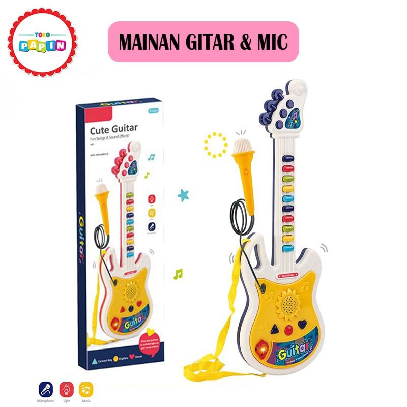 Jual TokoPapin Mainan Anak Gitar Musik Microphone Suara Guitar Mainan ...