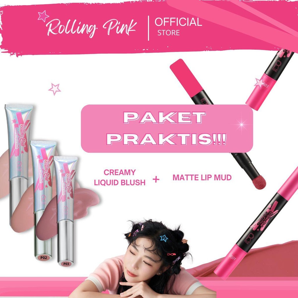 Jual Rolling Pink {BPOM} Paket Praktis Liquid Blush On Creamy+Lip Mud ...