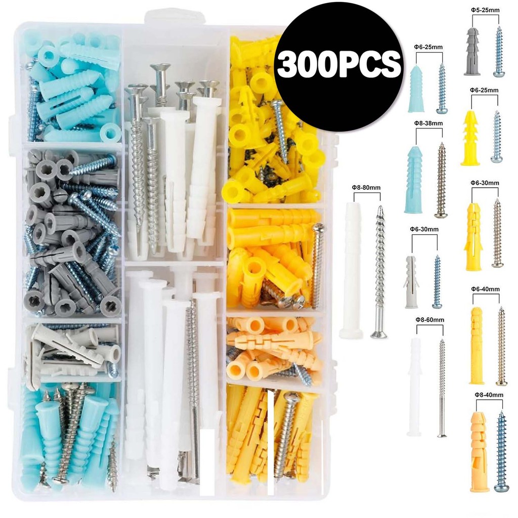 Jual 300PCS Drywall Anchors and Screws Assortment Kit , Plastic Wall ...