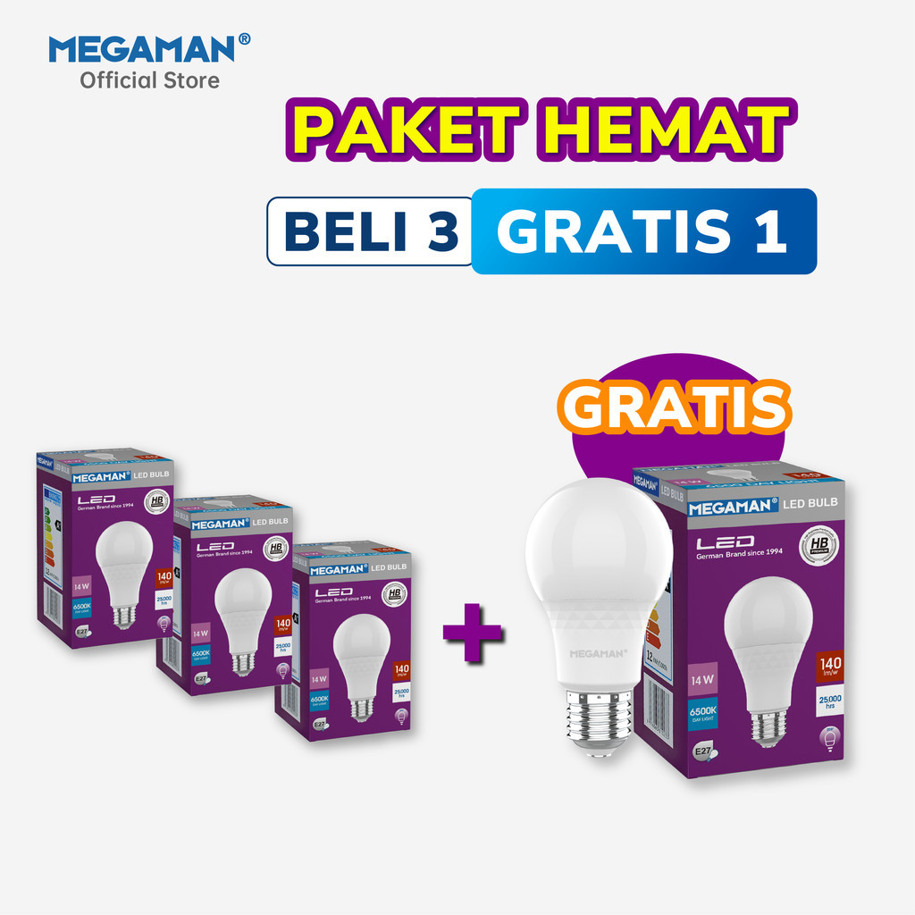 Jual Paket Hemat Beli 3 Gratis 1 Lampu Bohlam LED X-Serial HB MEGAMAN YTA60Z2 3000K-6500K ...