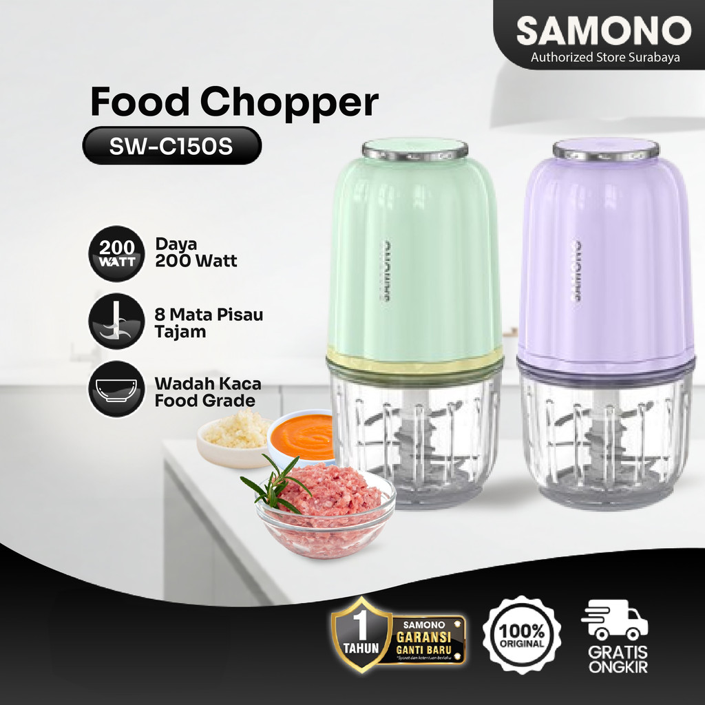 Jual SAMONO New Food Chopper 300ml Wadah Kaca 8 Pisau SW-C150S Garansi ...