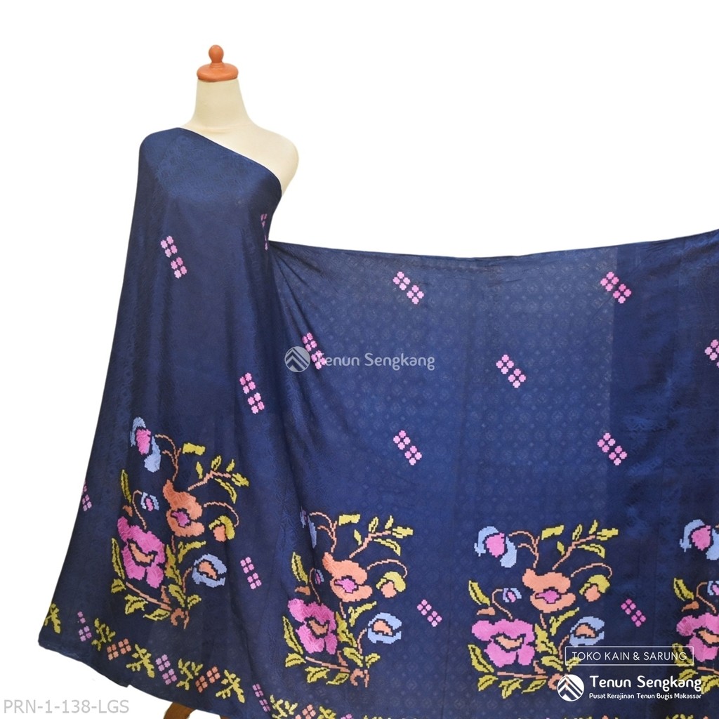 Jual Kain Tenun Dobby Batik Mptif Bunga Lagosi Bugis Makassar Biru - Tenun Sengkang PRU-1-138 ...