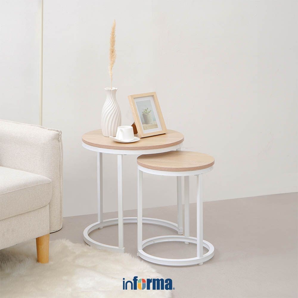 Jual Informa Set 2 Pcs Joel Meja Tamu & Meja Sisi Round - Cokelat Oak ...