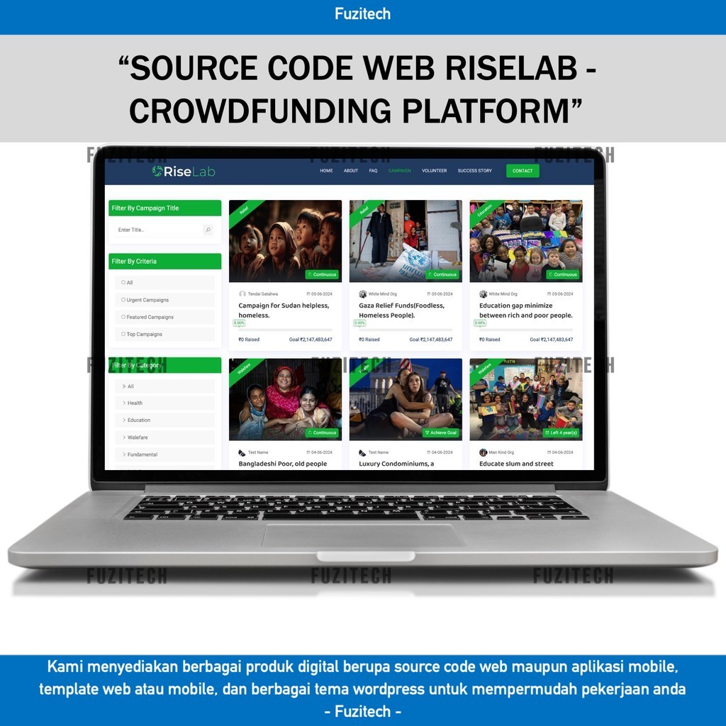 Jual SOURCE CODE APLIKASI WEB RISELAB - CROWDFUNDING PLATFORM D84 FUZITECH | Shopee Indonesia