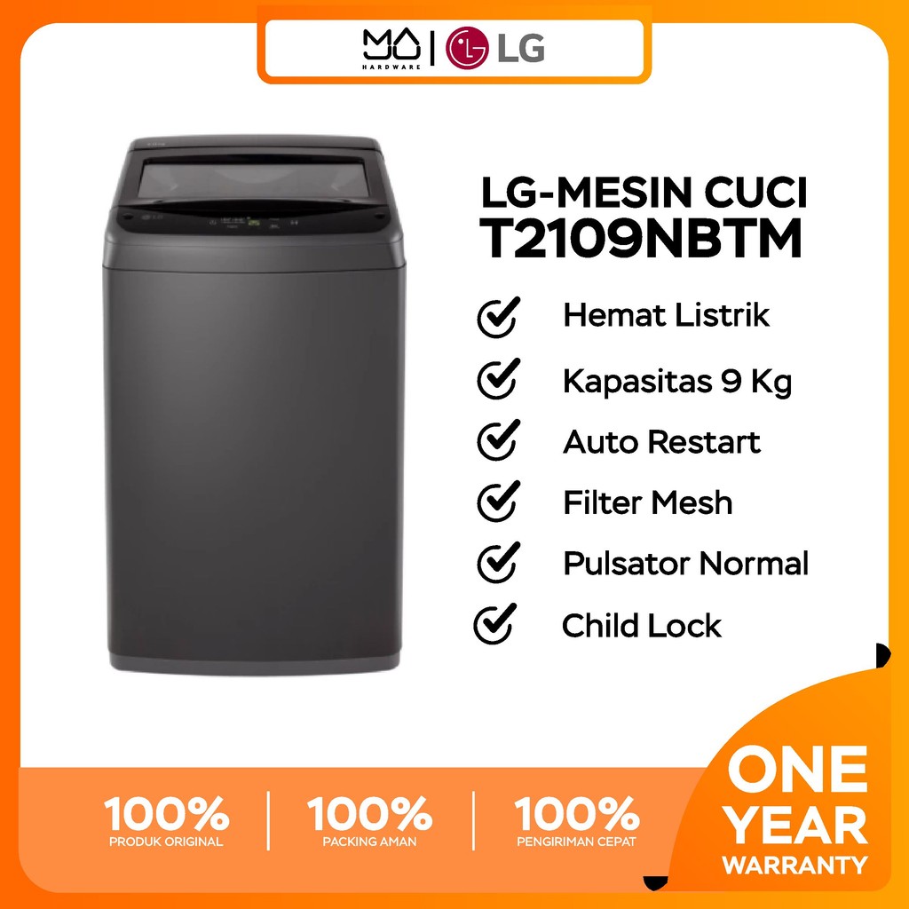 Jual LG Mesin Cuci 9kg Top Loading - 6 Washing Programs - Tinted Glass ...