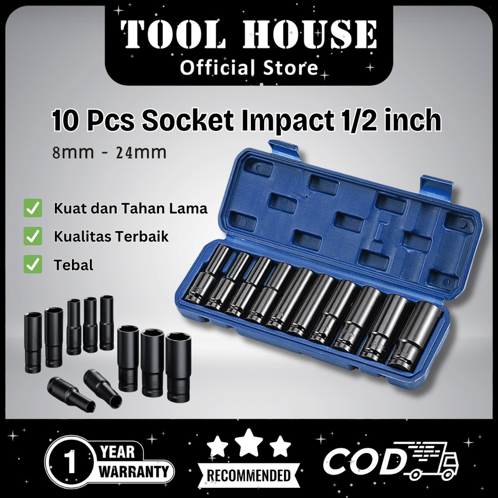 Jual Tool House [Garansi Toko 1 Tahun] 10Pcs Mata Socket 1/2‘’ 8-24mm Impact Kunci Socket/Kunci ...