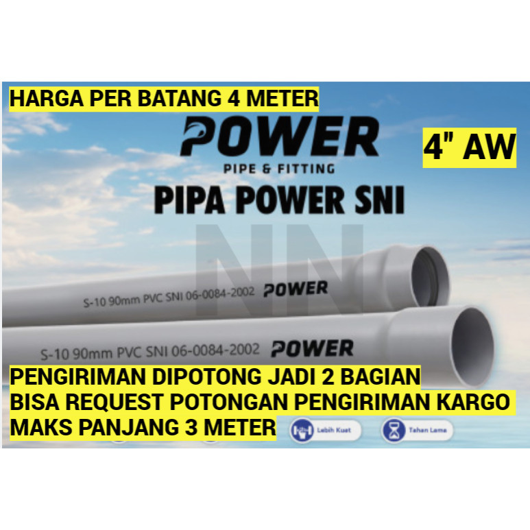 Jual PIPA PVC POWER ABU 4'' INCH AW D C 1 BATANG 4METER PARALON PRALON ...