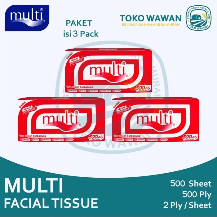 Jual ( PROMO 3 PACK ) Multi Tissue Facial Isi 250 Sheet - 2 PLY / Tisu Wajah Serbaguna 250s ...