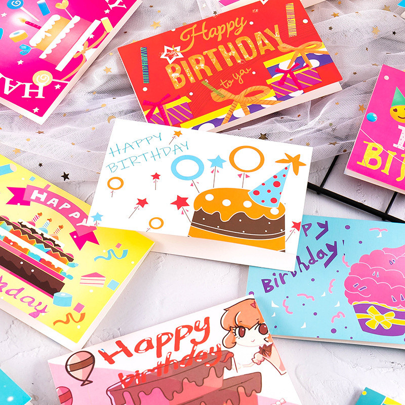 Jual 10pcs Happy Birthday Card Folding Card Blank Inner Page Greeting ...