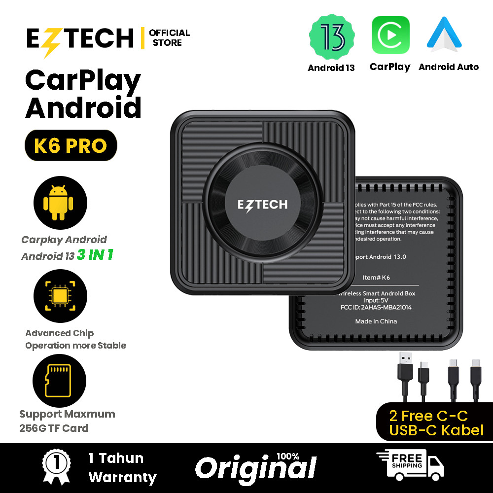 Jual EZTECH K6PRO Android13 SmartBox Portable Wireless Apple Carplay Android Auto Adapter ,for ...