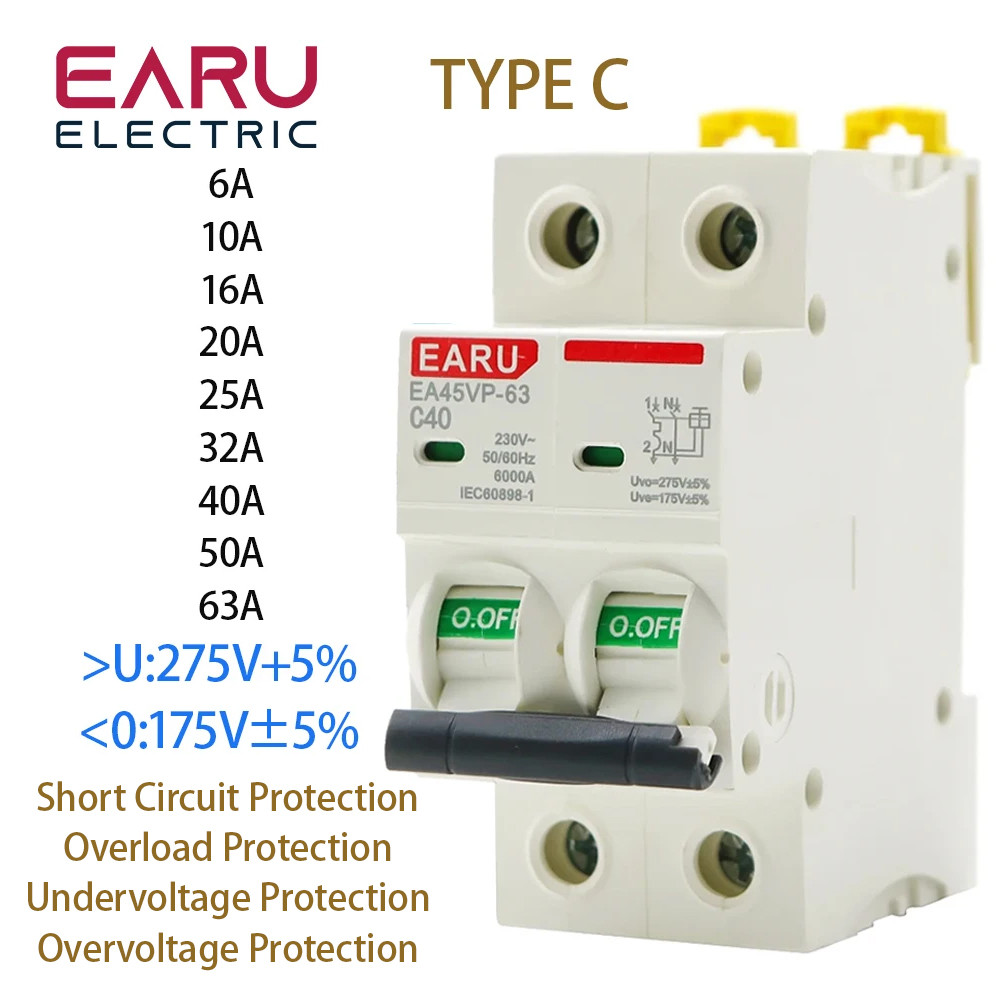 Jual AC MCB C Type 230V 50/60HZ Mini Circuit Breaker Overvoltage and ...