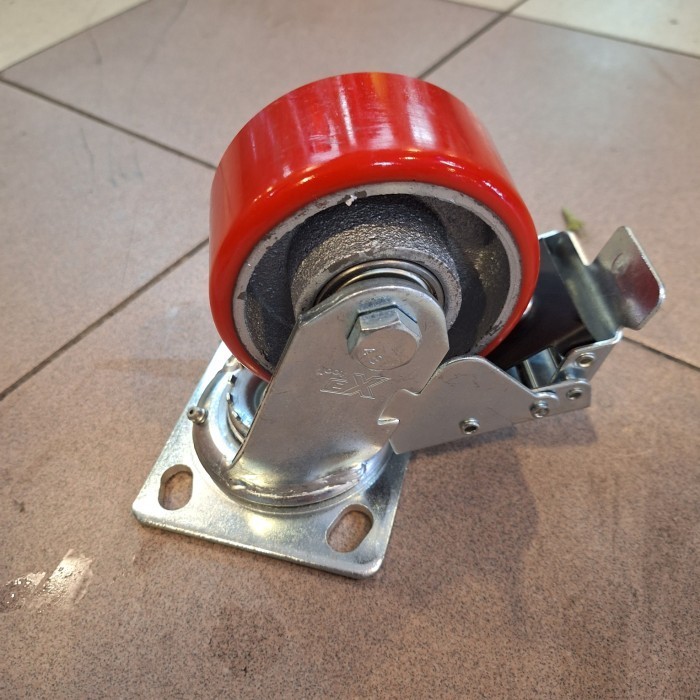 Jual Roda Troli Pu Merah Heavy Duty 4 Inch Plat Rem | Shopee Indonesia