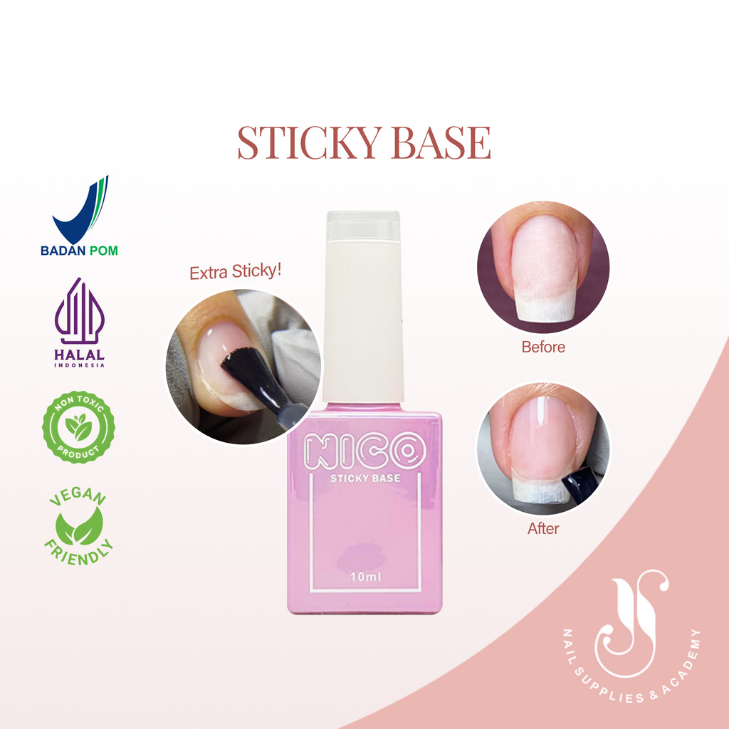 Jual Nico Sticky Base Coat Essential Halal Vegan BPOM Non Toxic High ...