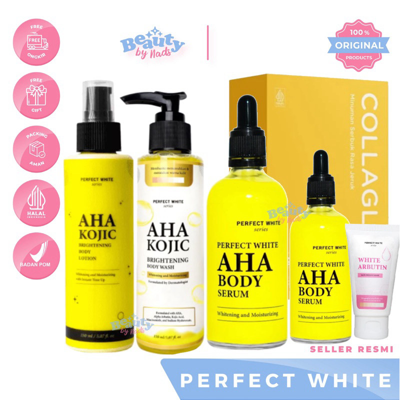 Jual [READY] PERFECT WHITE AHA BODY SERUM WHITENING BOOSTER AHA KOJIC BRIGHTENING BODY LOTION ...