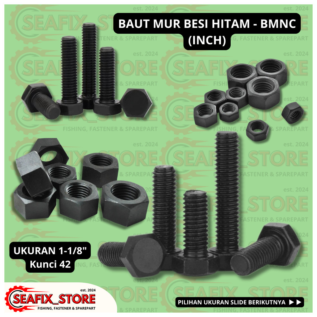 Jual BAUT MUR BESI HITAM HEX 1-1/8" X (PANJANG TINGGAL PILIH) - BAUT MUR KUNCI 42 UNC, BAUT DRAT ...