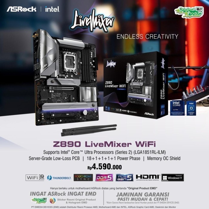 Jual ASROCK MOTHERBOARD Z890 LIVEMIXER WIFI (INTEL, LGA1851RL-ILM, Z890 ...