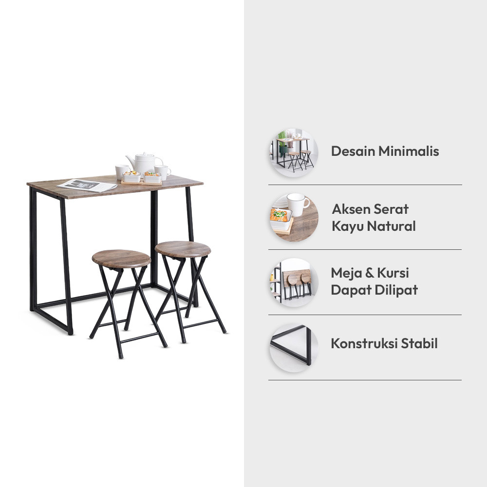 Jual Informa Lexi Set Meja Makan Lipat 2 Bangku - Cokelat Walnut Dining ...