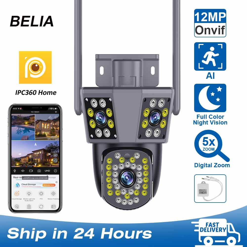 Jual Outdoor External 6K 12MP FHD IP Camera 3 Lens 3Screens WiFi Camera ...