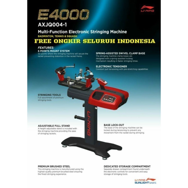 Jual Mesin Pasang Senar Raket Badminton / Tenis / Tennis LINING E 4000 ...