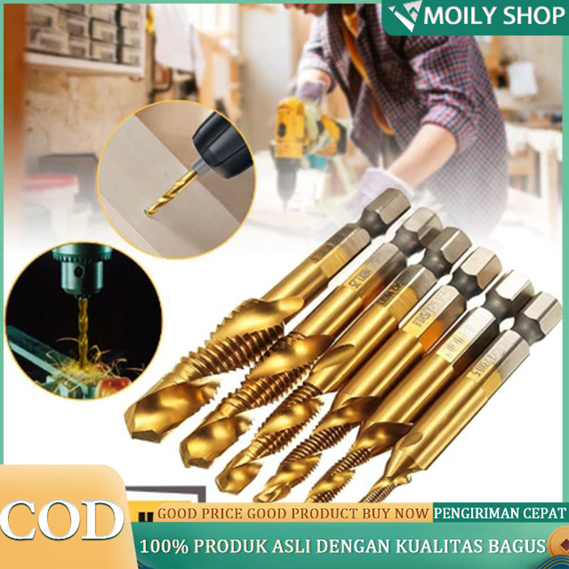 Jual 6PCS Mata Bor Pembuat Ulir Drat Drill Tap Set Tapping Deburring ...