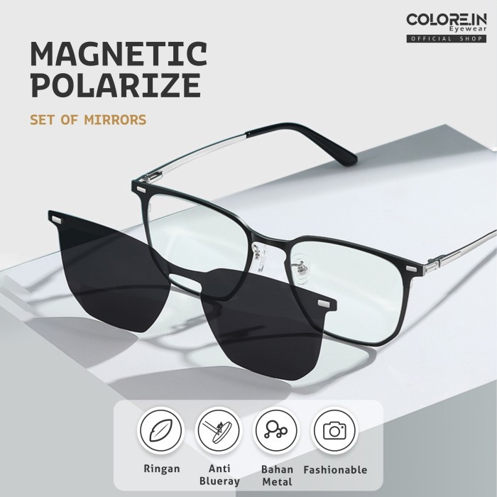 Jual promo -Kacamata Sunglasses Clip On 2in1 Polarized Colore.in Magnetic CG8201 - Black SIlver ...