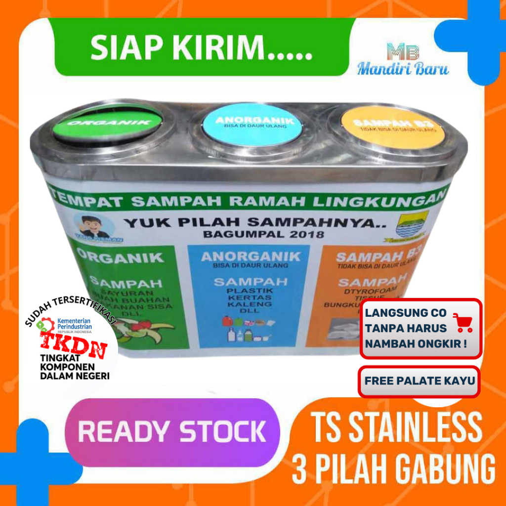 Jual JUAL TONG SAMPAH STAINLESS GABUNG 3 IN 1, TEMPAT SAMPAH STAINLESS ...