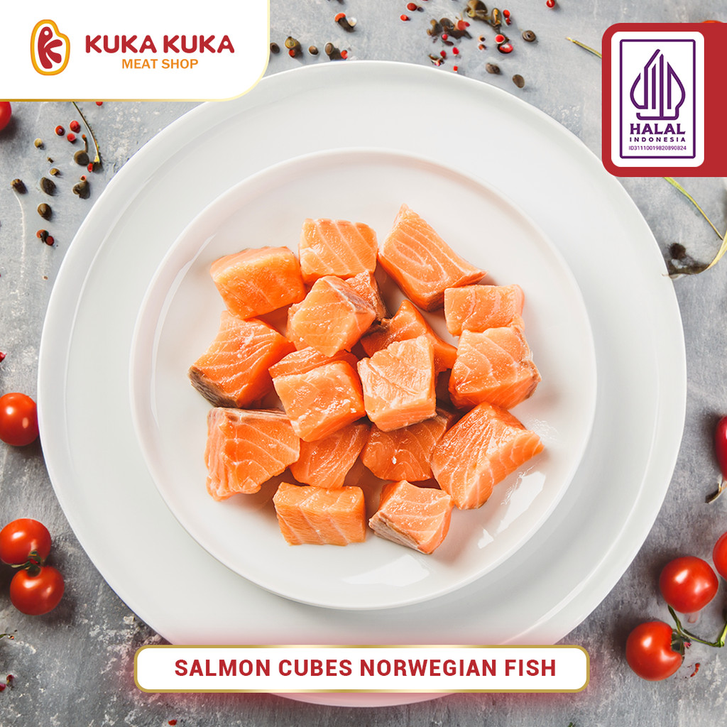 Jual Ikan Salmon Cubes - Skin On Frozen Salmon Import Norway 250gram ...