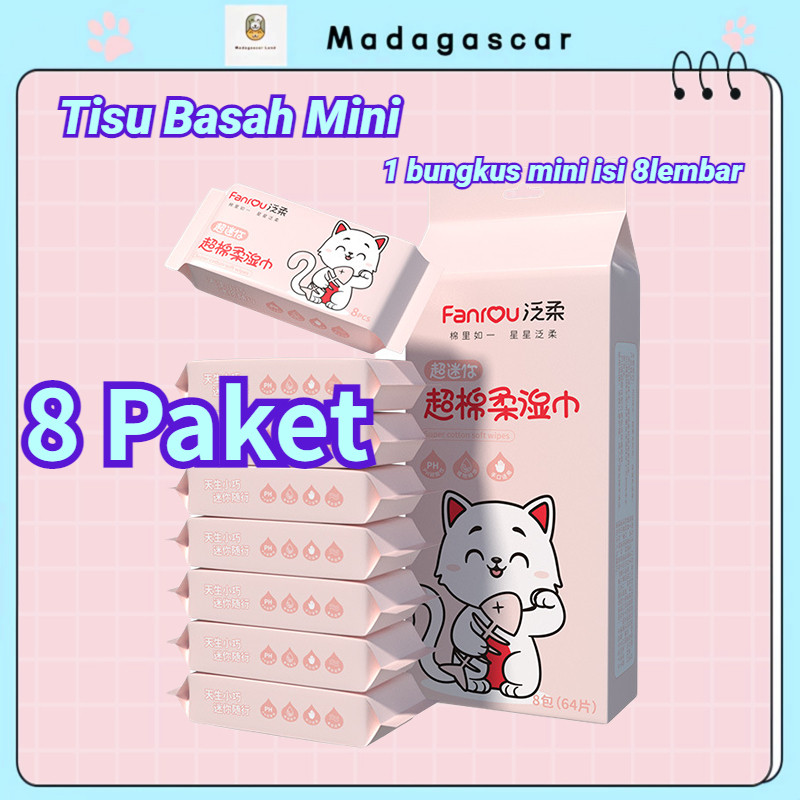 Jual [MADA] 1 Pack (8 pcs kecil) Travelling wet tissue / tisu basah travel karakter mini 8 sheet ...