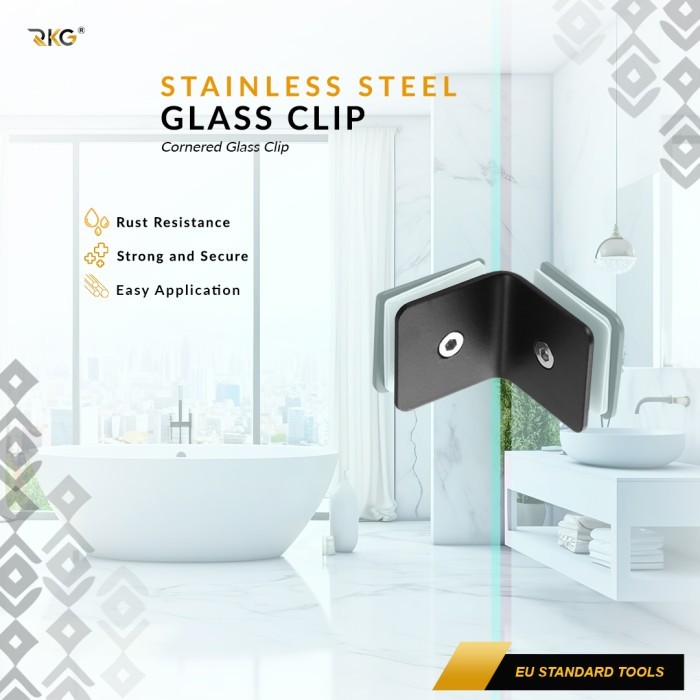 Jual Penjepit Kaca Shower Partisi Stainless SUS 304 Black Glass Clamp ...